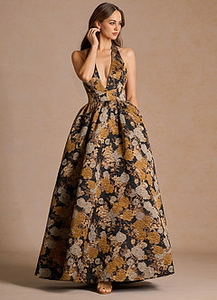 Robe Longue Marron Fleuri Liliora | Azazie