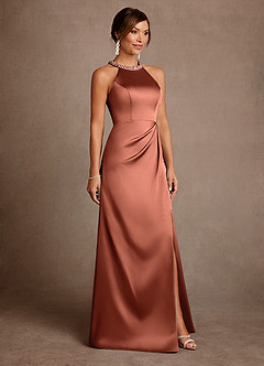 Azazie Lawrence Clay A-Line Pleated Stretch Satin Dress | Azazie AU