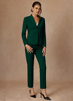 Whitney Emerald Structured Stretch Full Length Pants Suit | Azazie UK