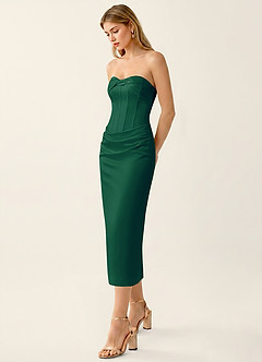 Georgina Emerald Green Satin Corset Mermaid Midi Dress | Azazie CA