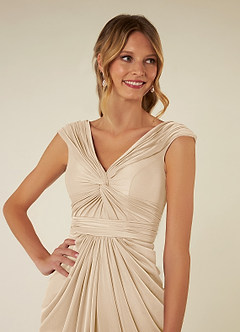 Azazie Lisolette Champagne Sheath Pleated Mesh Dress | Azazie