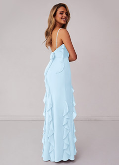 Sky Blue Chiffon Ruffle Column Dress with Leg Slit Bridesmaid Dresses ...