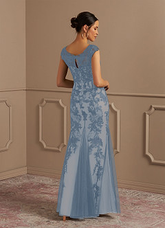 Dusty Blue/Champagne Azazie Melena Mermaid Lace Tulle Floor-Length ...