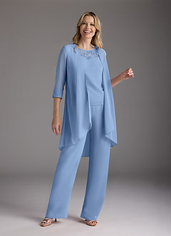 Azazie Maura Steel Blue Jumpsuit/Pantsuit Sequins Chiffon Dress | Azazie