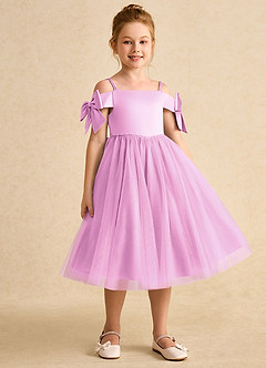 Azazie Amie Candy Pink A-Line Off the Shoulder Matte Satin Dress ...
