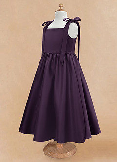 Azazie Chelsie Plum A-Line Bow Matte Satin Dress | Azazie