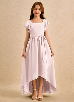 Azazie Milly Girls Formal Blushing Pink A-Line Pleated Chiffon Dress ...