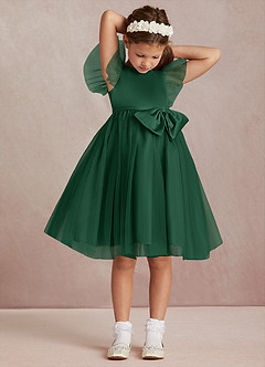 Azazie Midna Dark Green A-Line with Sleeves Tulle Dress | Azazie