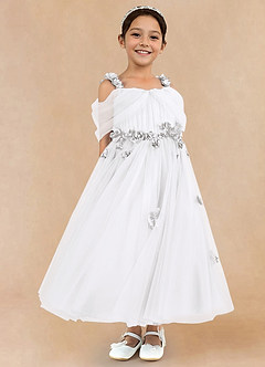 White Azazie Shaylee White A-Line Off the Shoulder Tulle Dress | Azazie