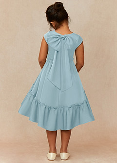 Azazie Lee Moody Blue A-Line Bow Stretch Satin Dress | Azazie