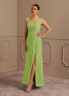 Poire Azazie Sally Robe A-ligne Col V plissé Longueur ras du sol ...