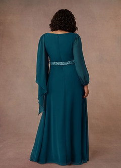 Azazie Priyanka Ink Blue A-Line Boatneck Pleated Chiffon Dress | Azazie