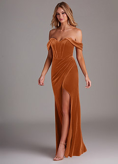 Azazie Jas Velvet Dress Burnt Orange Bridesmaid Dresses | Azazie