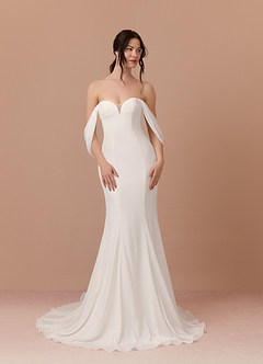 Azazie Laylah Diamond White Mermaid Off the Shoulder Chiffon Dress | Azazie