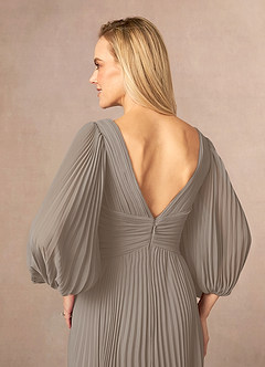 Azazie Zahara Taupe A-Line V-Neck Pleated Chiffon Dress | Azazie