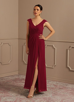 Bourgogne Azazie Sally Robe A-ligne Col V plissé Longueur ras du sol ...