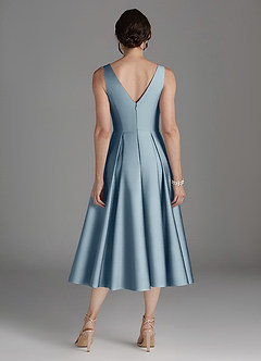 Azazie Fulton Dusty Blue A-Line Pleated Stretch Satin Dress | Azazie