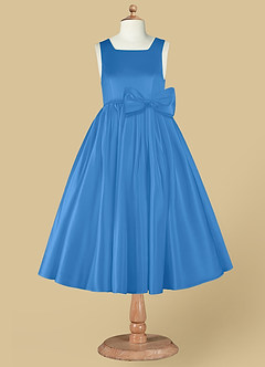 Azazie Bo Peep Blue Jay A-Line Bow Matte Satin Dress | Azazie