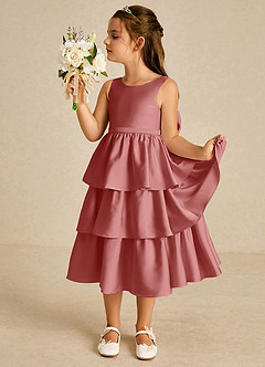 Azazie Margery Antique Rose A-Line Bow Stretch Satin Dress | Azazie CA