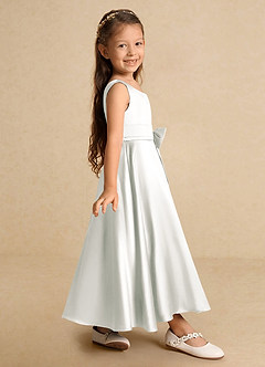 Azazie Lindy Ivory A-Line Pleated Matte Satin Dress | Azazie