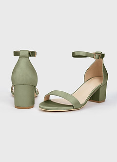 Pistachio Matching Color Matte Satin One Strap Buckle Block Low Heel ...