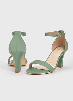 Matcha Matching Color Stretch Satin One Strap Buckle Chunky Heel ...