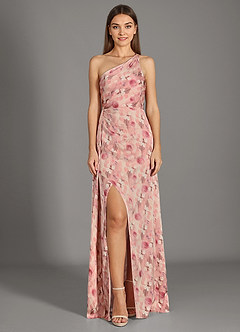 Azazie Maron Stretch Satin Dress Demure Roses Bridesmaid Dresses ...