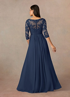Azazie Hayek Dark Navy A-Line V-Neck Lace Chiffon Dress | Azazie