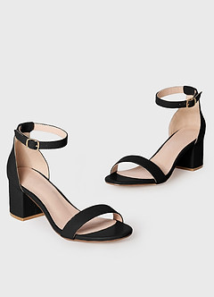 Noir Sandales à talon bas et boucle en satin mat à une bride Des ...