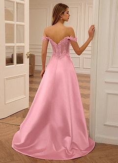 Odette Peach Pink Floral Sweetheart Neckline Off-Shoulder A-line Corset ...