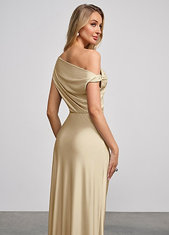 Elowen Champagne Stretch Knit Maxi Dress | Azazie