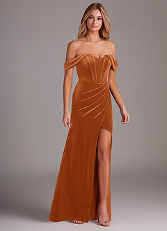 Azazie Jas Velvet Dress Burnt Orange Bridesmaid Dresses | Azazie