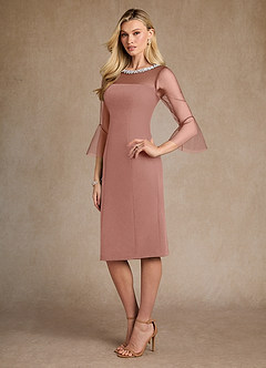 Azazie Bellevue Dusty Rose Sheath Beaded Stretch Crepe Dress | Azazie