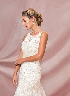 Azazie Judith Diamond White Champagne Mermaid Sequins Tulle Dress | Azazie