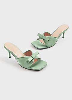 Matcha Matching Color Metallic Satin Bow Decorative Slip-on Kitten ...
