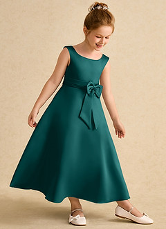 Azazie Eve Peacock A-Line Pleated Matte Satin Dress | Azazie