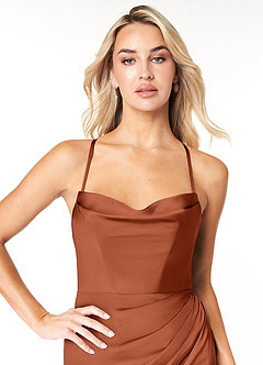 Azazie Marzia Stretch Satin Dress Cedar Rose Bridesmaid Dresses | Azazie