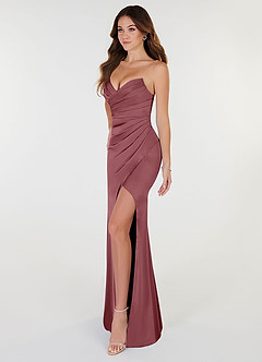 Azazie Yola Stretch Satin Dress Desert Rose Bridesmaid Dresses | Azazie