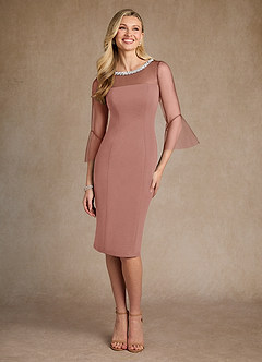 Azazie Bellevue Dusty Rose Sheath Beaded Stretch Crepe Dress | Azazie