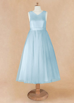 Azazie Marlee Sky Blue A-Line Pleated Matte Satin Dress | Azazie