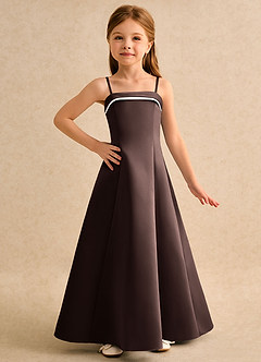 Azazie Izel Junior Formal Ivory Ganache A-Line Pleated Matte Satin ...