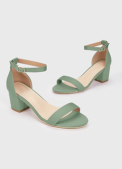 Matcha Matching Color Stretch Satin One Strap Buckle Block Low Heel ...