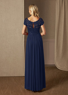 Dark Navy Azazie Macy A-Line V-Neck Sequin Lace Lace Floor-Length Dress ...