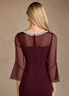 Azazie Bellevue Cabernet Sheath Beaded Stretch Crepe Dress | Azazie