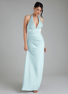 Azazie Torrance Cloud Blue Stretch Satin Bridesmaid Dresses | Azazie
