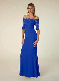 Azazie Jette Royal Blue Mermaid Off the Shoulder Lace Dress | Azazie