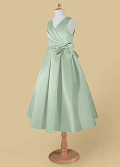 Agave Azazie Ronda Agave A-Line Pleated Matte Satin Dress | Azazie