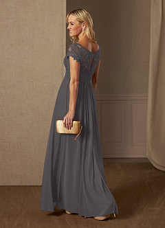 Steel Grey Azazie Macy A-Line V-Neck Sequin Lace Lace Floor-Length ...