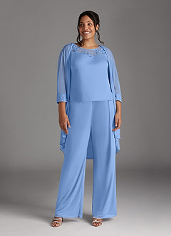 Azazie Frances Steel Blue Jumpsuit/Pantsuit Scoop Mesh Dress | Azazie