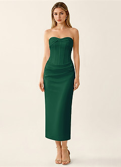 Georgina Emerald Green Satin Corset Mermaid Midi Dress | Azazie CA